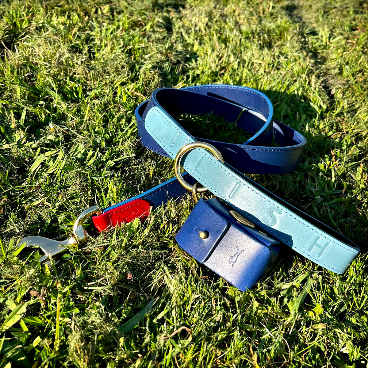 Coopers Navy Blue Luxury Leather Poop Bag Dispenser | LISH